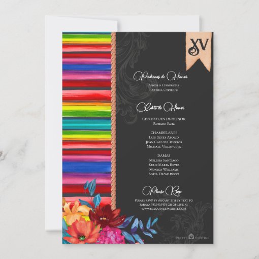 Fiesta Bright Floral and Serape Charro Quinceanera Invitation | Zazzle