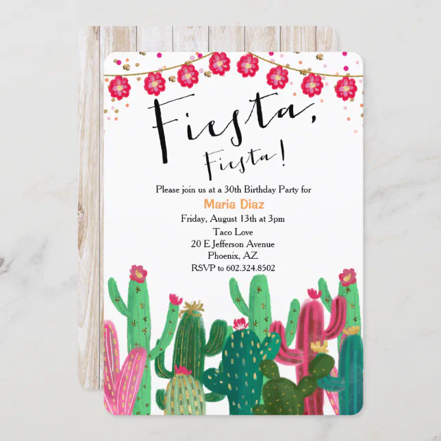 Fiesta Cactus Birthday Party Invitation | Zazzle