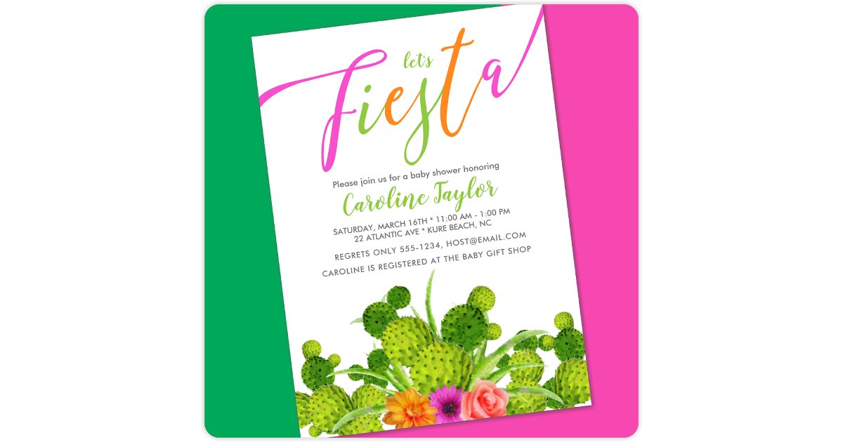 Fiesta Cactus Colorful Floral Baby Shower Invitation | Zazzle