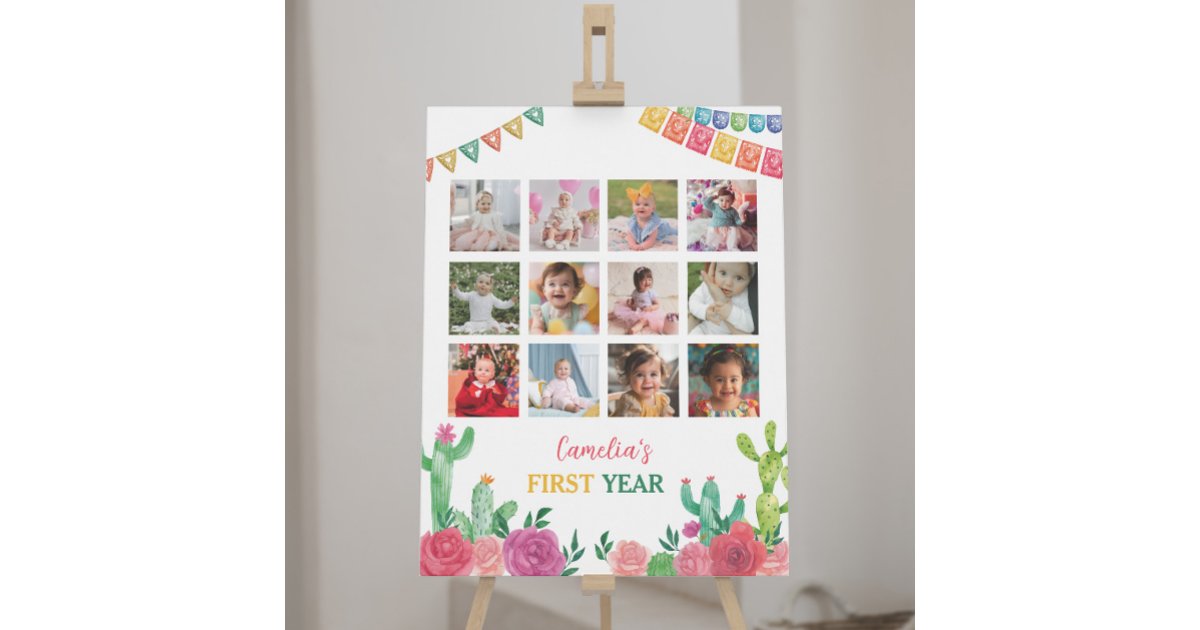 Fiesta Cactus Girl 1st Birthday Milestone Sign | Zazzle