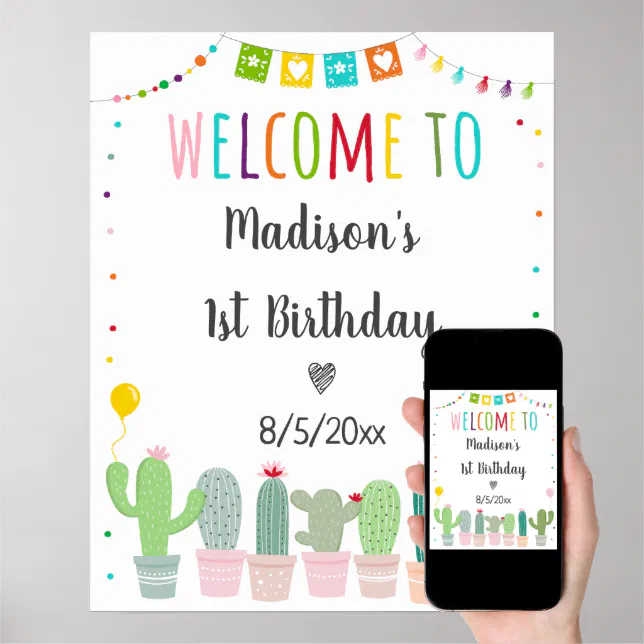 Fiesta Cactus Girl Birthday Welcome Poster | Zazzle