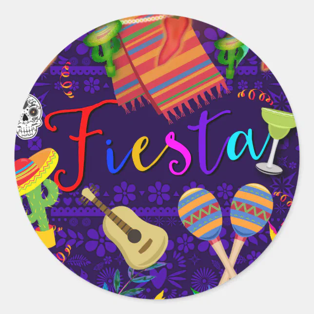 Fiesta Celebration Birthday Party Cinco De Mayo Classic Round Sticker ...
