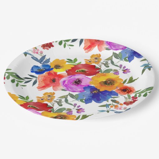 Fiesta Colorful Flower Mexican Wedding Engagement Paper Plates | Zazzle