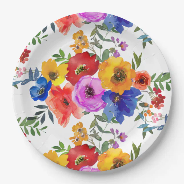 Fiesta Colorful Flower Mexican Wedding Engagement Paper Plates | Zazzle