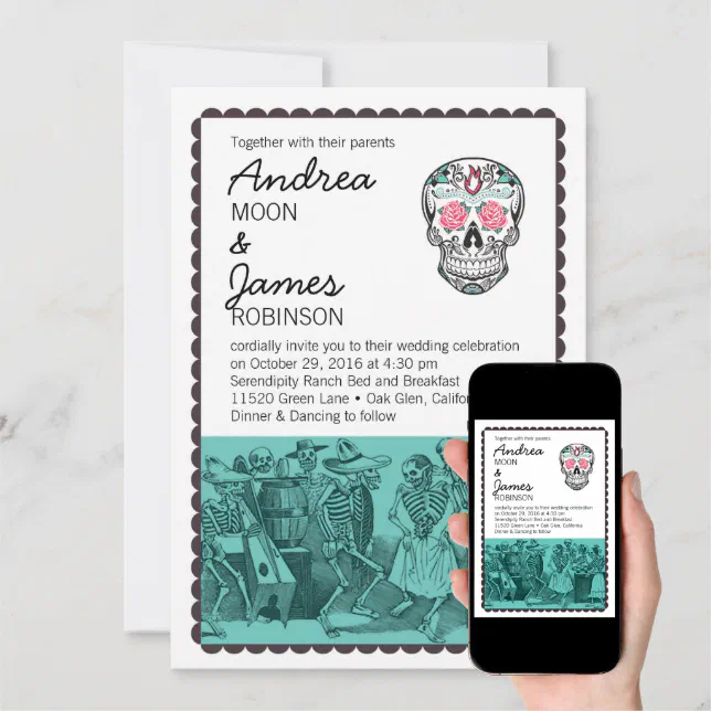 Fiesta Dancing Skeletons Skull Wedding Invitations | Zazzle