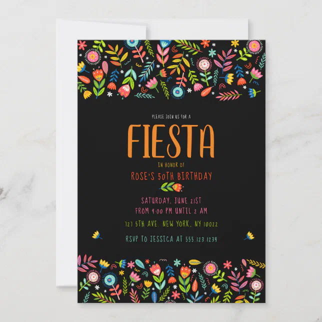 Fiesta Floral Birthday Invitations | Zazzle