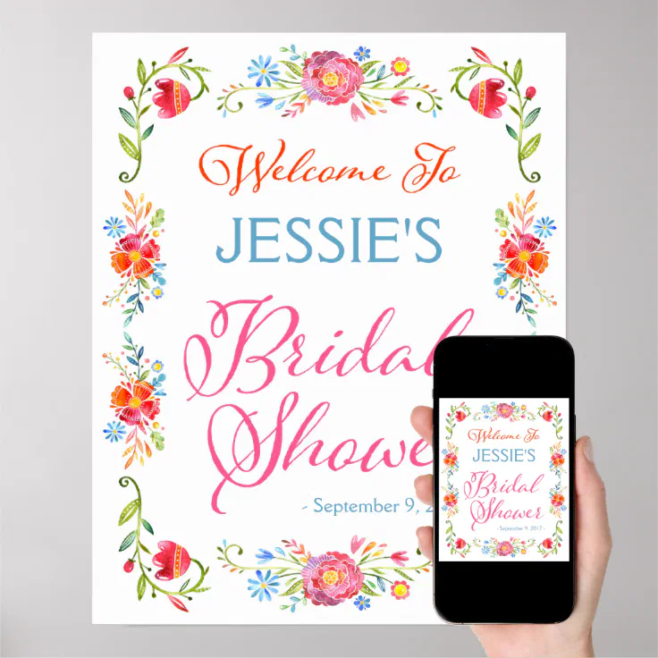 Fiesta Flower Bridal Shower Welcome Sign 16x20 | Zazzle
