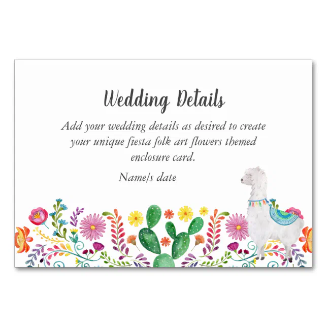 Fiesta Folk Art Floral Llama Wedding Customizable Table Number | Zazzle