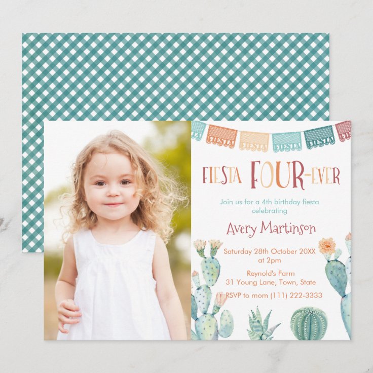 Fiesta FOUR-ever Mexican 4th Birthday Party Photo Invitation | Zazzle