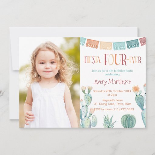 Fiesta FOUR-ever Mexican 4th Birthday Party Photo Invitation | Zazzle