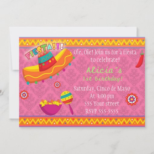 Fiesta Invitation Girl Birthday Party Mexican Pink | Zazzle