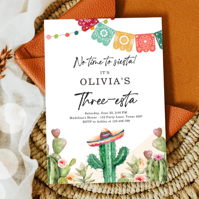 Fiesta Invitation Three-esta Birthday 3rd Mexican | Zazzle