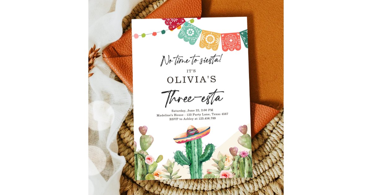 Fiesta Invitation Three-esta Birthday 3rd Mexican | Zazzle