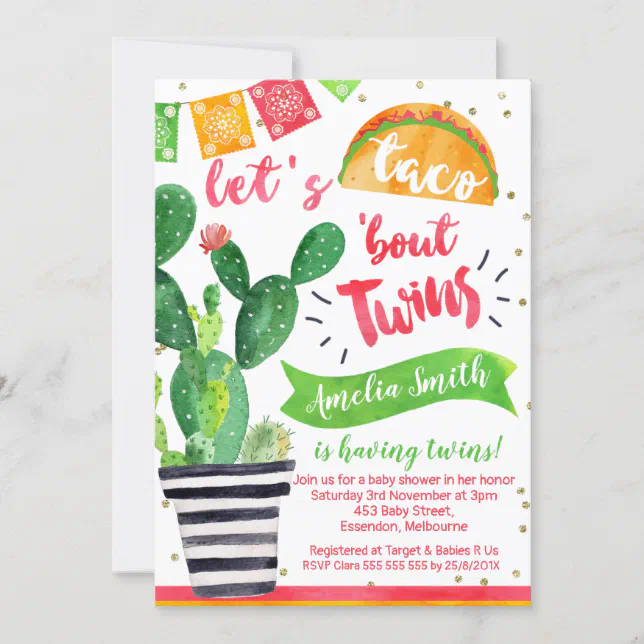 Fiesta Lets Taco Bout Twins Baby Shower Invitation | Zazzle