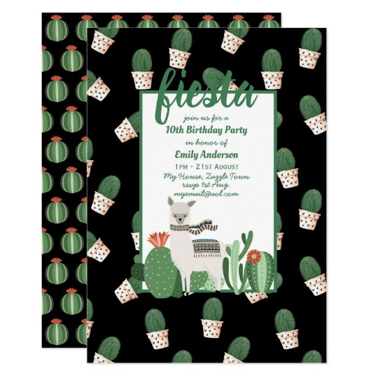 Fiesta Llama Birthday Invitation Fun Cute Cactus | Zazzle.com
