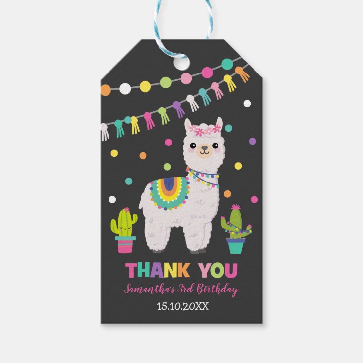 Fiesta Llama Birthday Party Alpaca Thank You Gift Tags | Zazzle