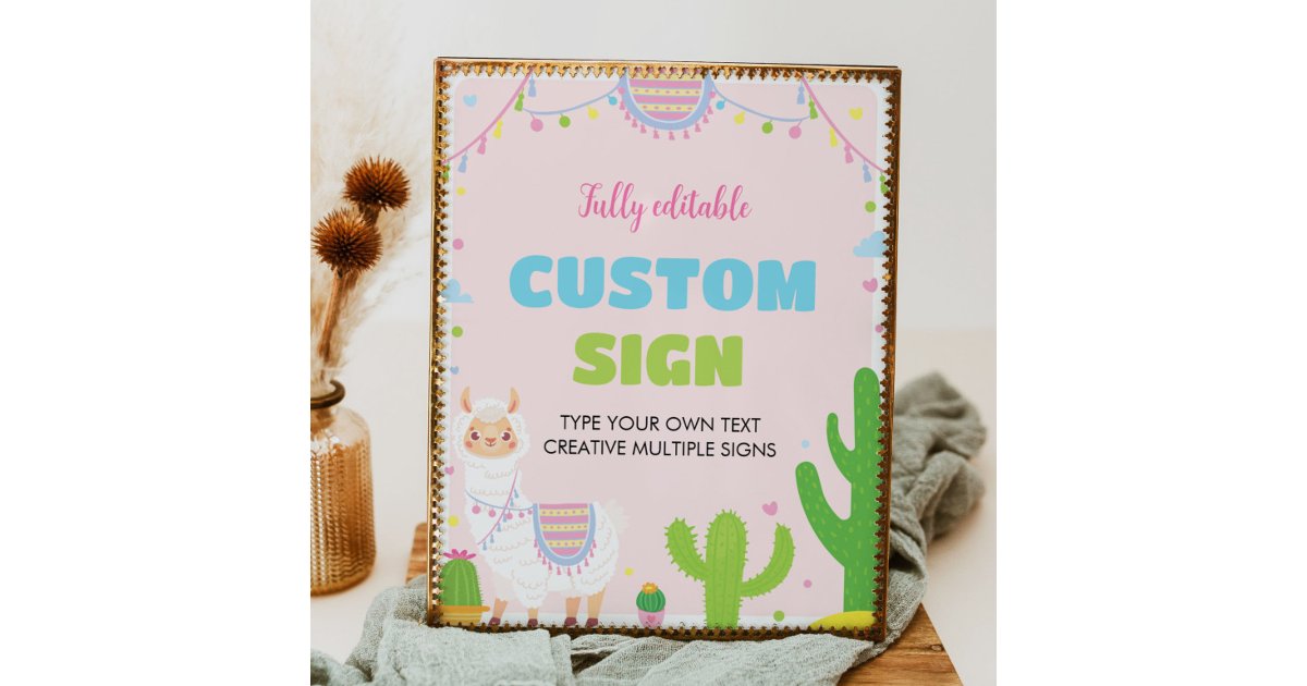 Fiesta Llama Birthday Party Table Sign | Zazzle