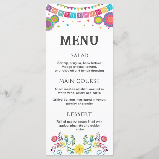 Fiesta menu, editable printable menu | Zazzle