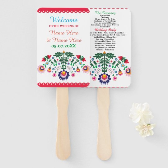 Fiesta Mexican Floral Wedding Programme Hand Fan | Zazzle.com