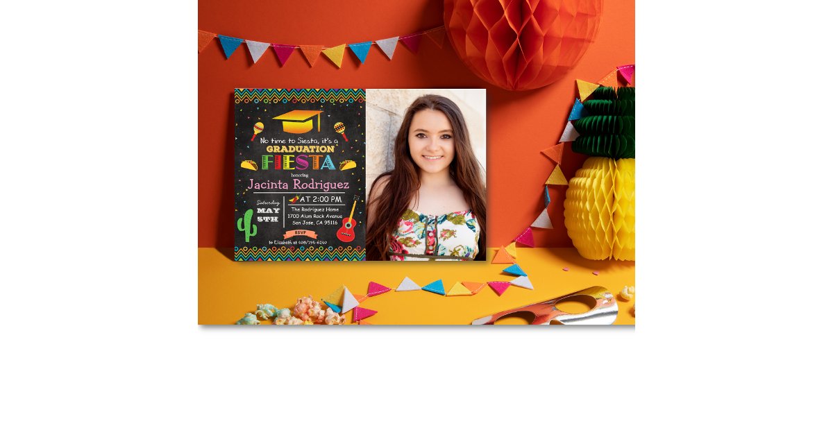 Fiesta Mexican Graduation Chalk Invitation | Zazzle