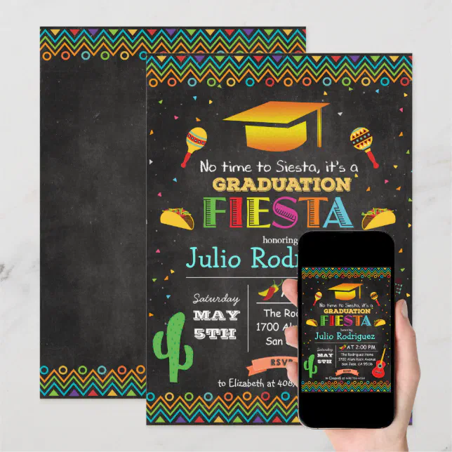 Fiesta Mexican Graduation Chalk Invitation | Zazzle