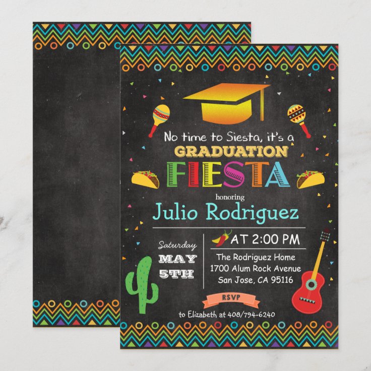 Fiesta Mexican Graduation Chalk Invitation | Zazzle