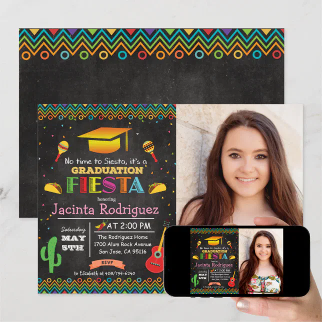 Fiesta Mexican Graduation Chalk Invitation | Zazzle
