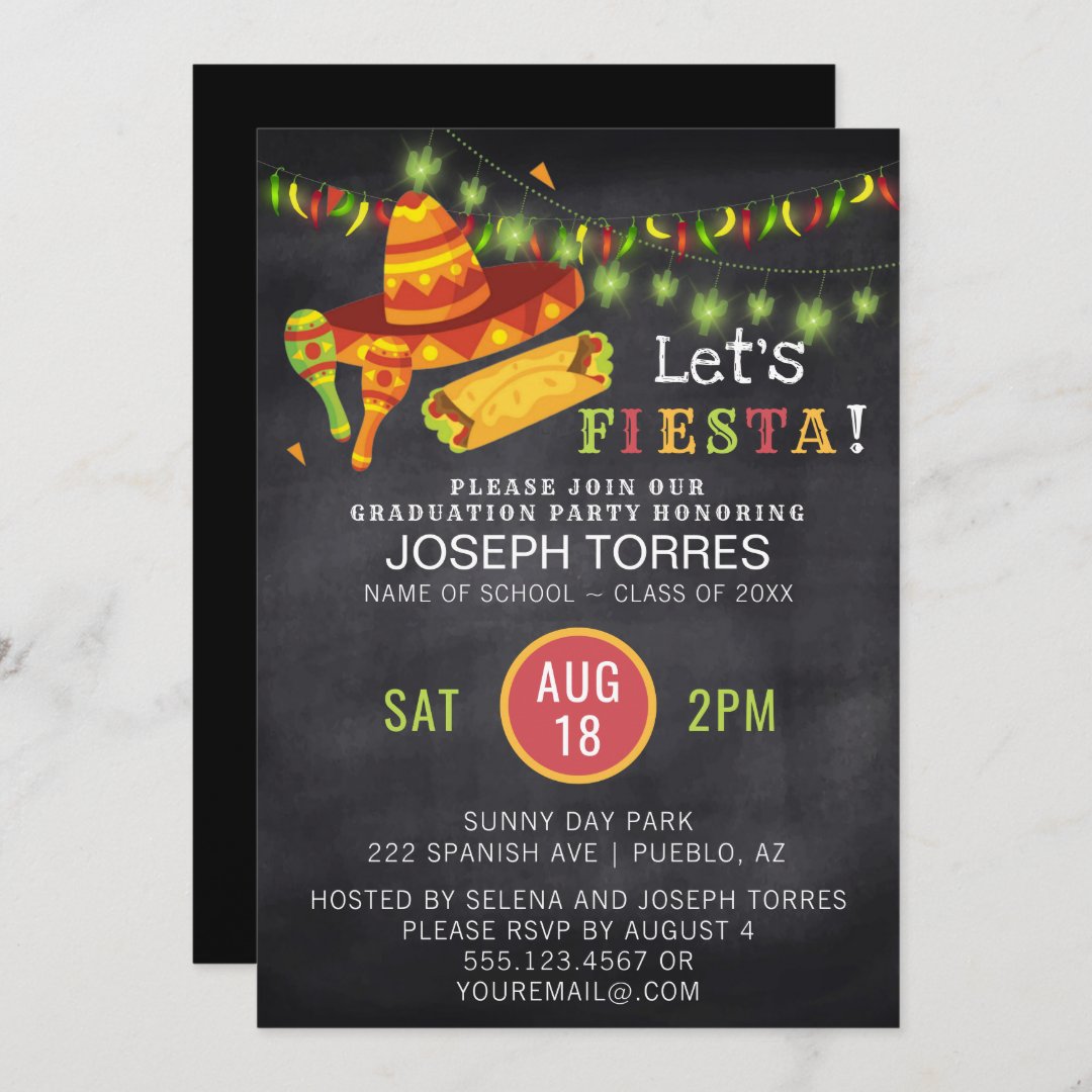 Fiesta Mexican Graduation Party Chalkboard Invitation | Zazzle