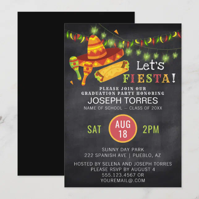 Fiesta Mexican Graduation Party Chalkboard Invitation | Zazzle