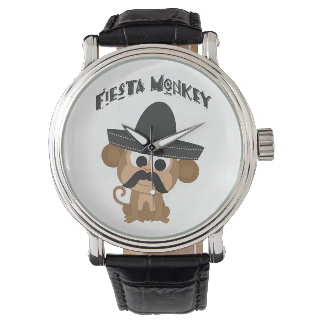 Fiesta Monkey with a Mustach and Mexican Sombrero Watch | Zazzle