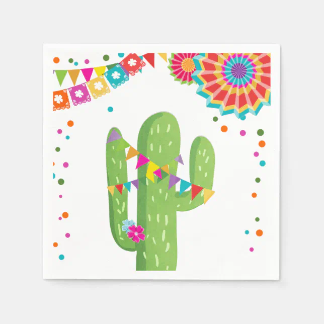Fiesta Paper Napkin Mexican Cactus Floral Birthday | Zazzle