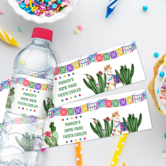 Fiesta Party with Papel Picado Bunting and Cactus Water Bottle Label ...