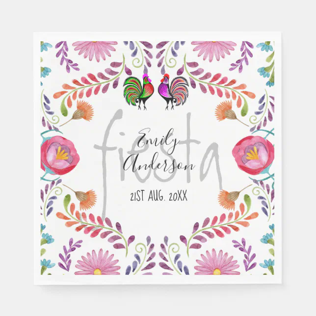 FIESTA Partyware Personalized Folk Art Flowers Napkins | Zazzle