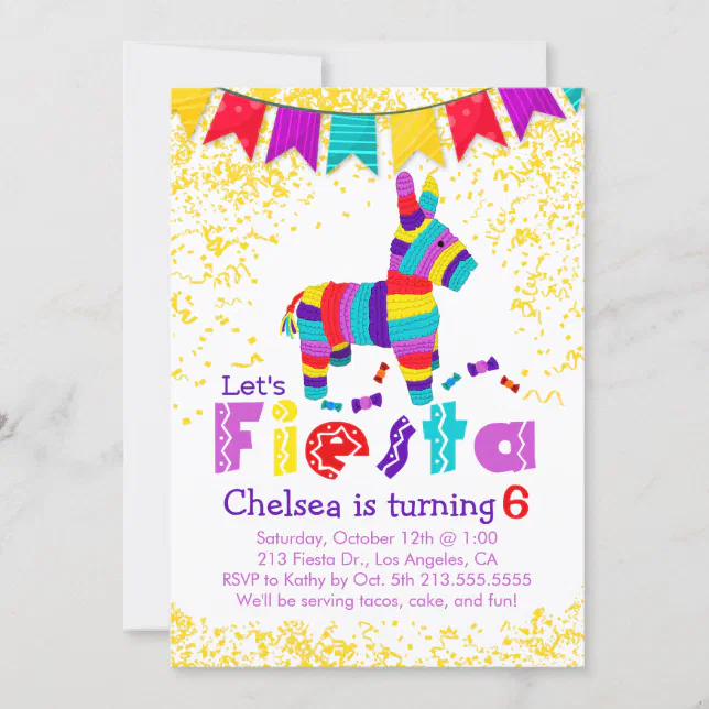 Fiesta Piñata Birthday Party Colorful Invitation | Zazzle