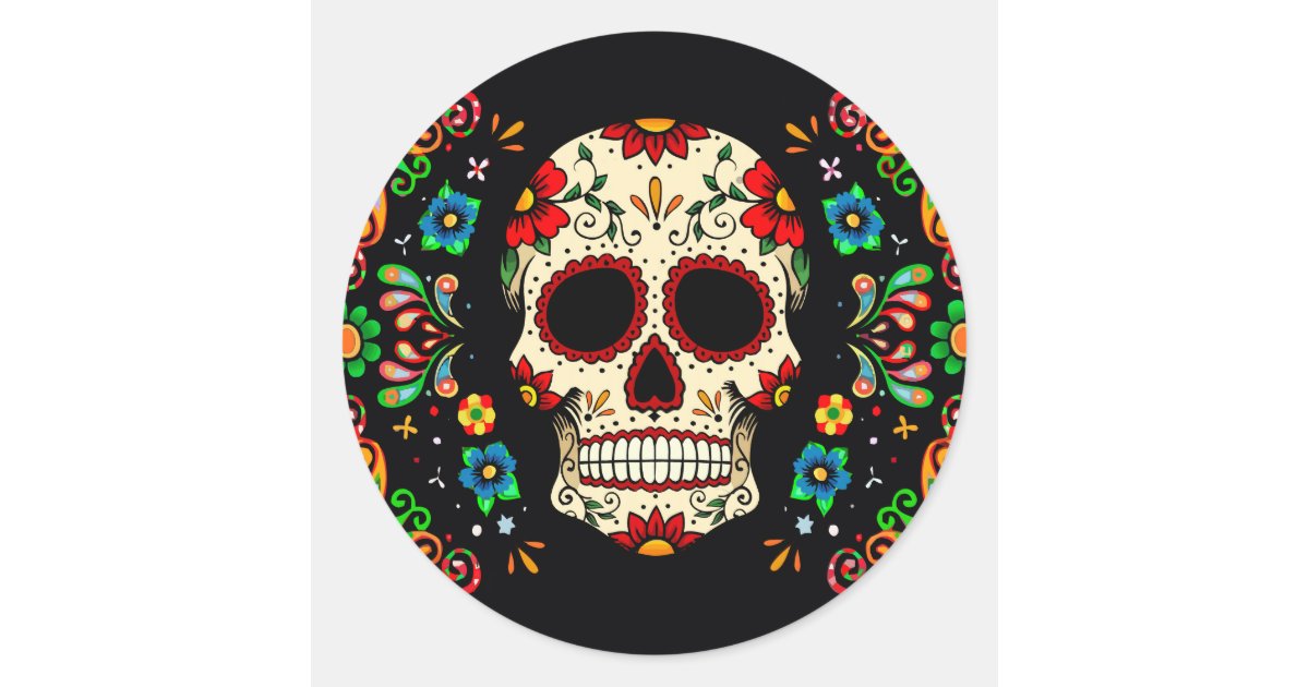 Fiesta Skull Classic Round Sticker | Zazzle