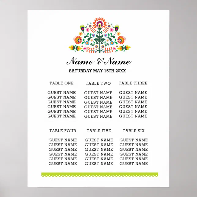 Fiesta Table Plan Wedding Day Poster Seating | Zazzle