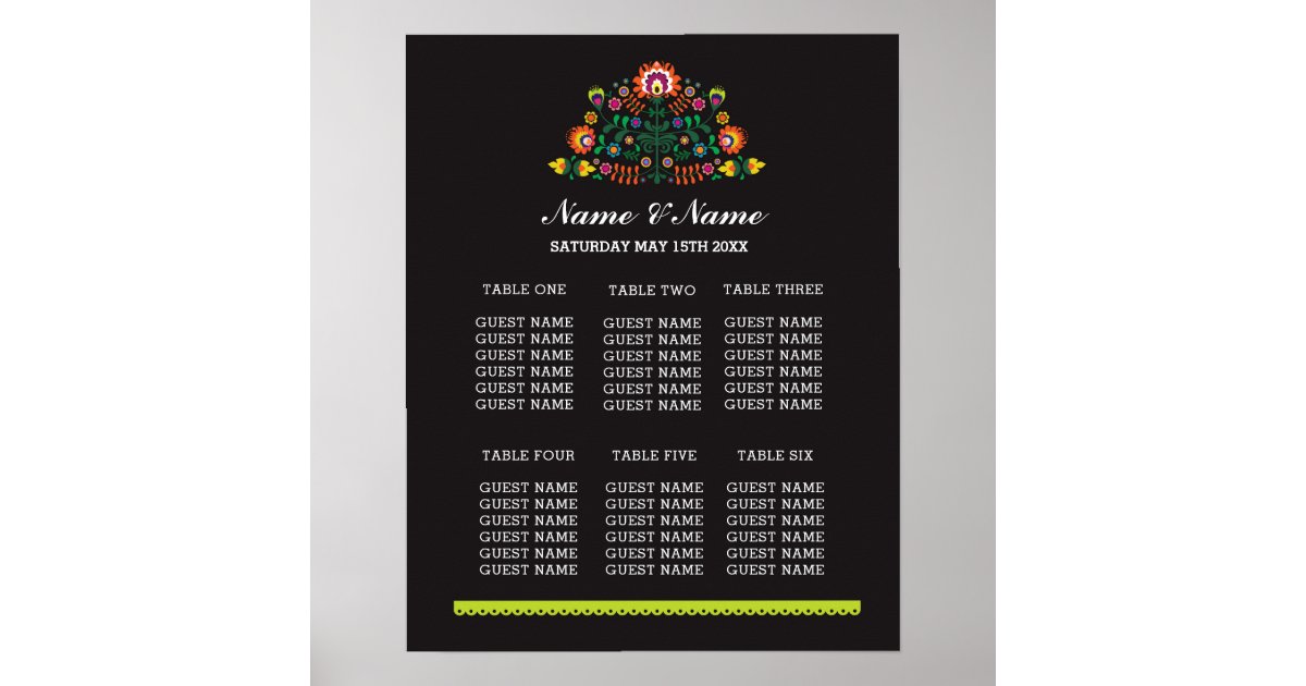 Fiesta Table Wedding Day Poster Seating Plan | Zazzle