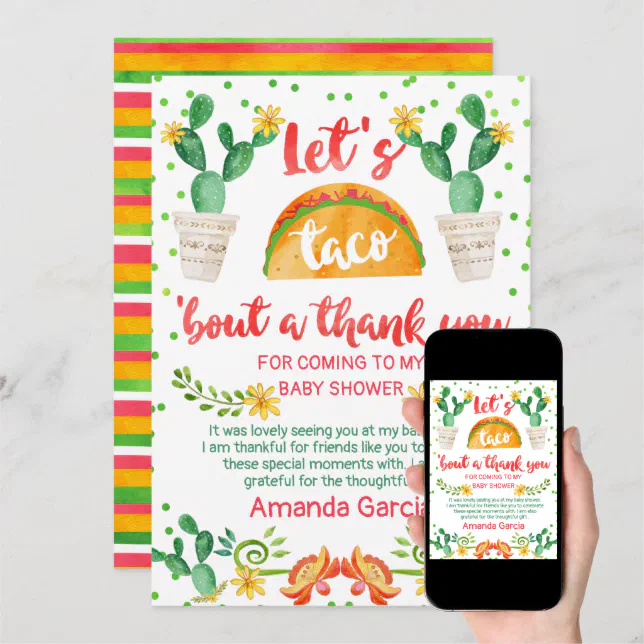 Fiesta Taco Bout A Baby Thank You Card | Zazzle
