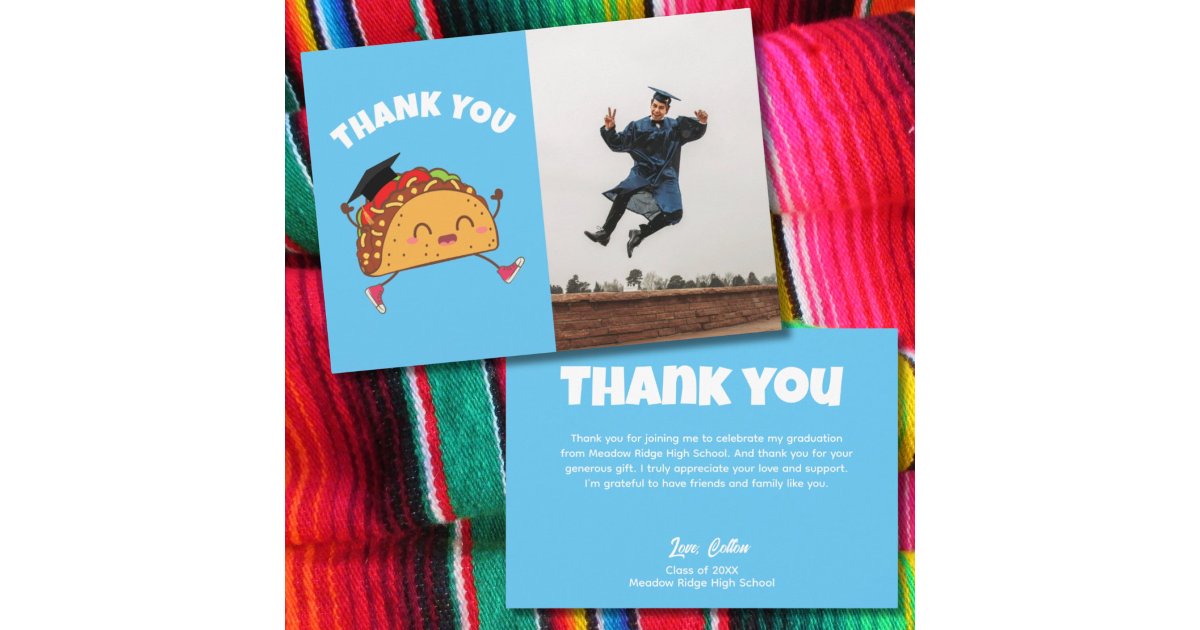Fiesta Taco Graduation Photo Thank You Card | Zazzle