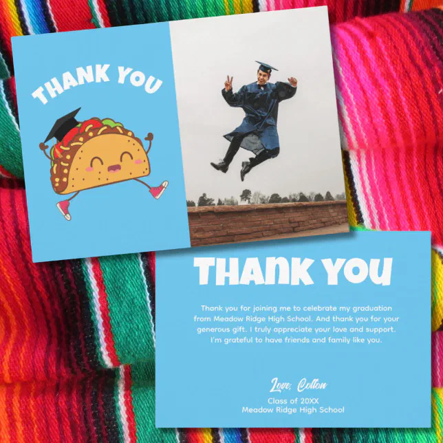 Fiesta Taco Graduation Photo Thank You Card | Zazzle