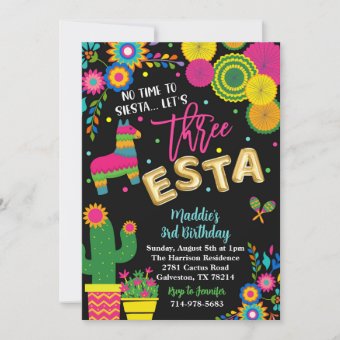Fiesta Theme Birthday, Three-Esta Birthday Party Invitation | Zazzle