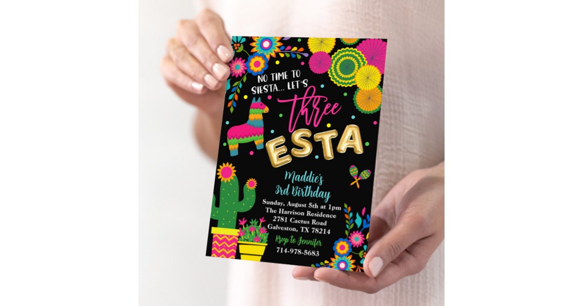 Fiesta Theme Birthday, Three-Esta Birthday Party Invitation | Zazzle