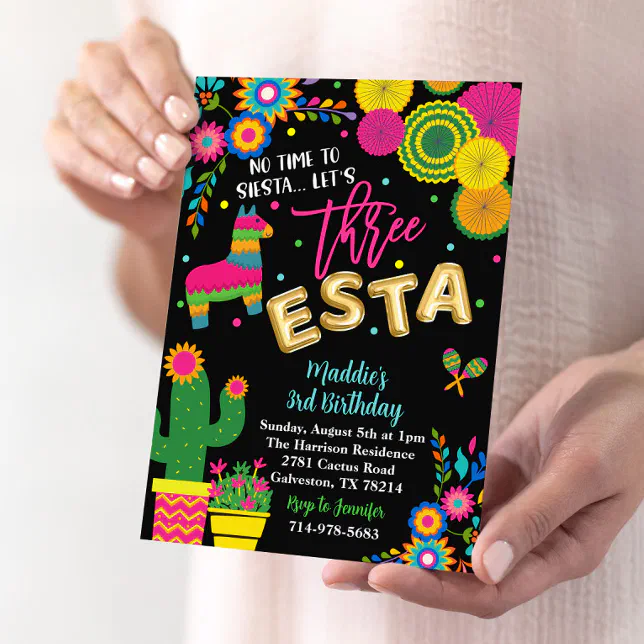 Fiesta Theme Birthday, Three-Esta Birthday Party Invitation | Zazzle