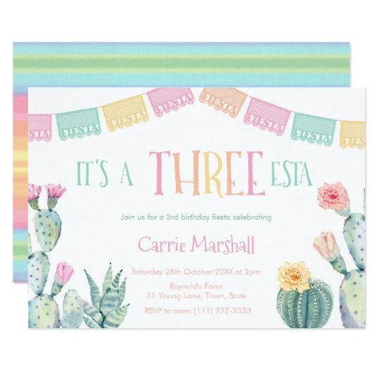 Fiesta Three-Esta 3rd Birthday Party For Girl Invitation | Zazzle.com