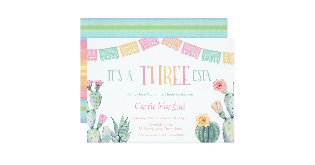 Fiesta Three-Esta 3rd Birthday Party For Girl Invitation | Zazzle.com