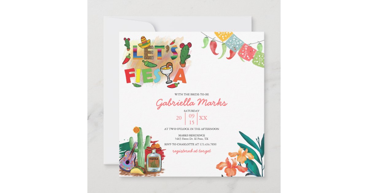 Fiesta | Watercolor Bridal Shower Invitation | Zazzle