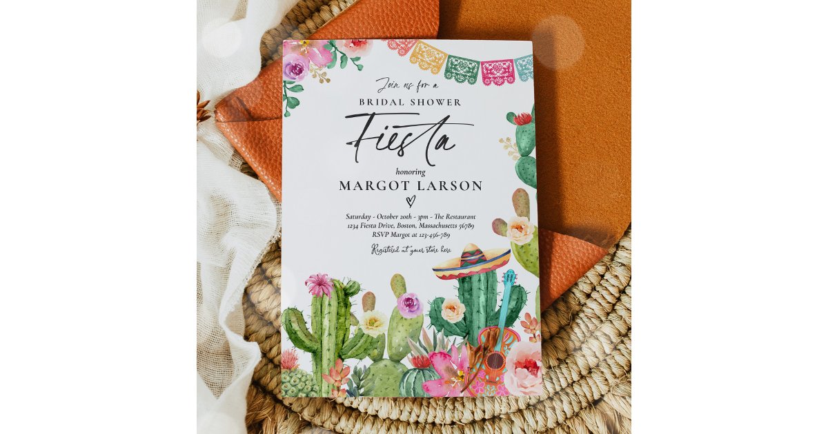 Fiesta Watercolor Cactus Mexican Bridal Shower Invitation | Zazzle