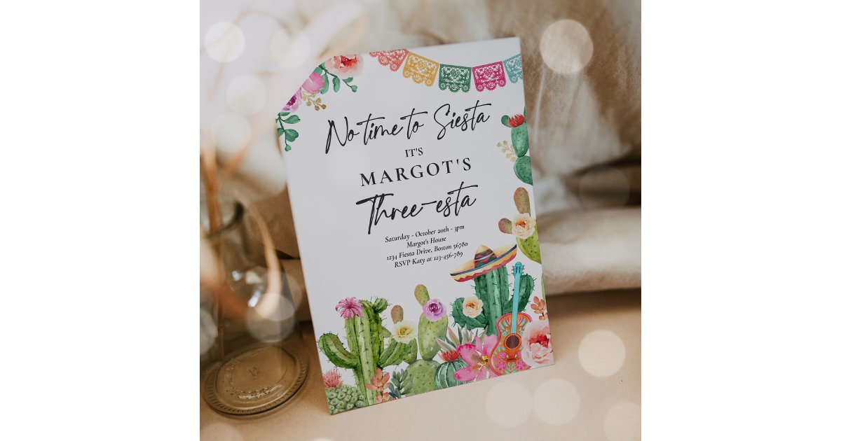 Fiesta Watercolor Cactus Three-esta Birthday Party Invitation | Zazzle