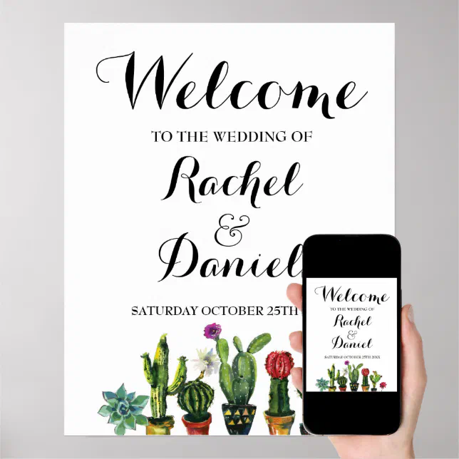 Fiesta Welcome Poster Wedding Mexico Cactus Poster | Zazzle