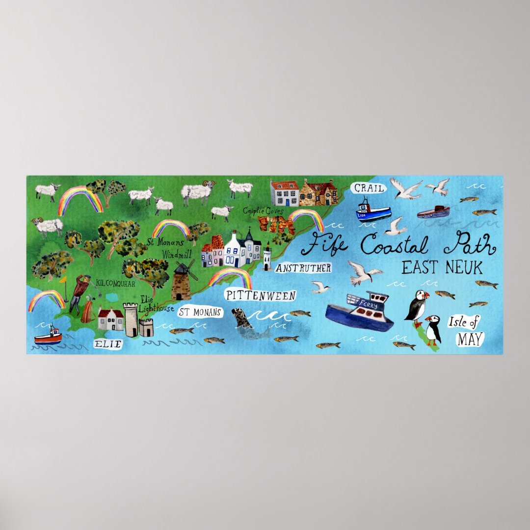 Fife Coastal Path EAST NEUK Illustrated Map Poster | Zazzle